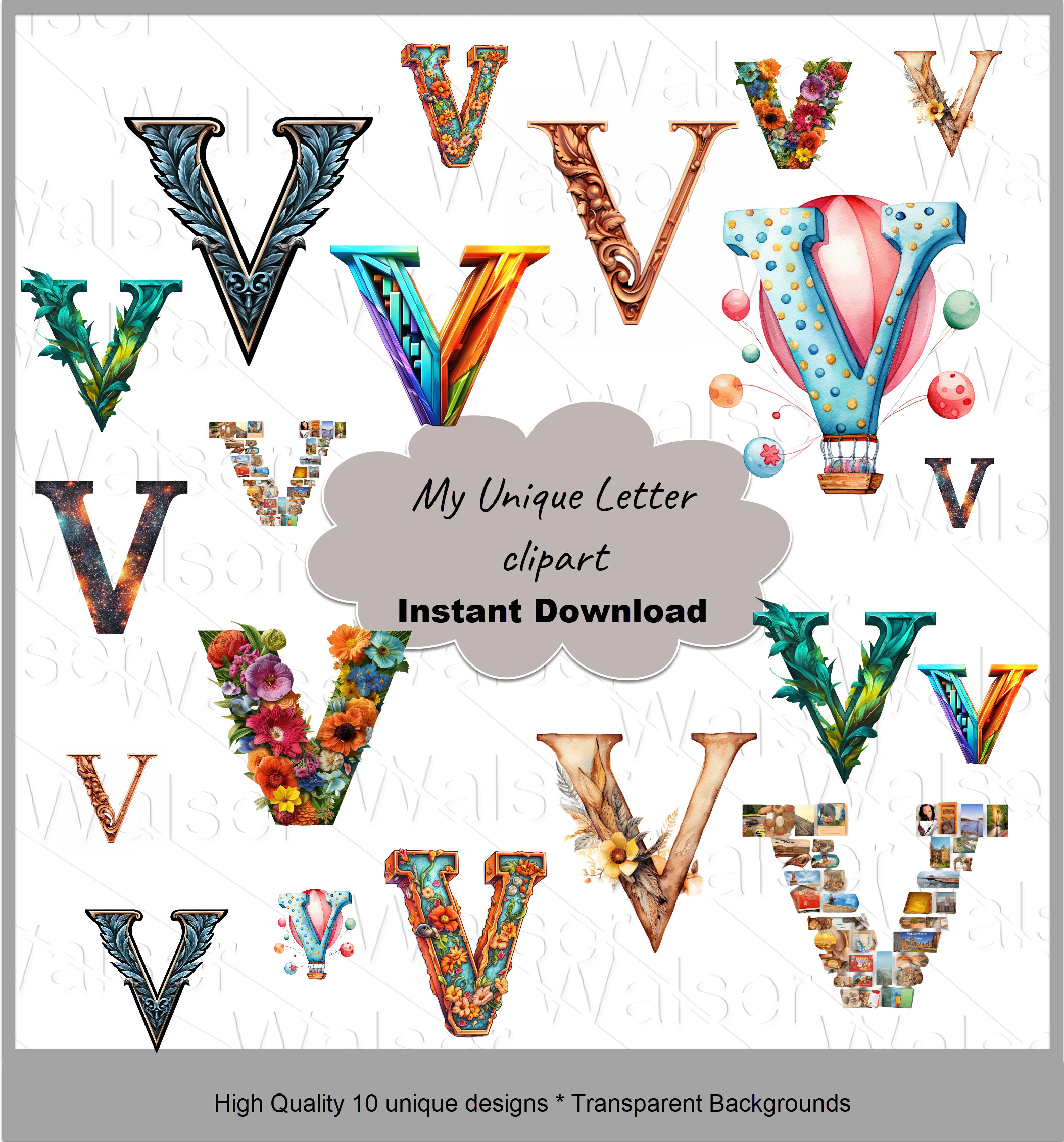 Letter V Clipart, BUNDLE of 10 High-quality, Unique Designs, Ready for ...