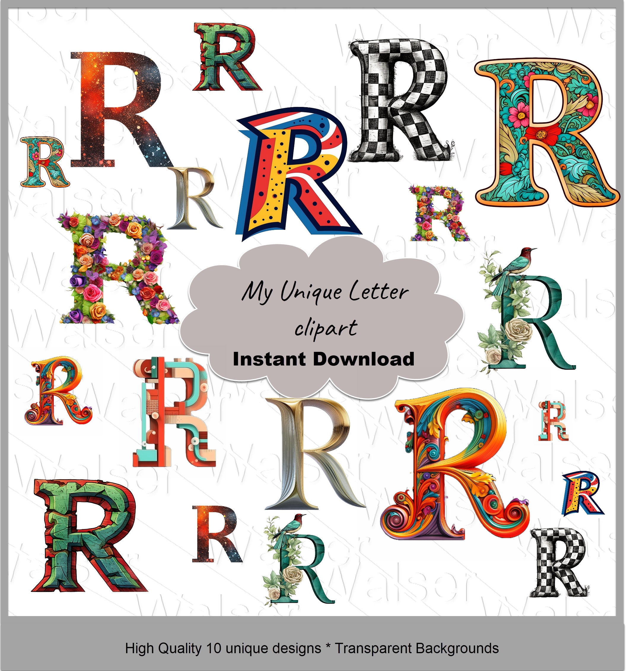 Letter R Clipart, BUNDLE of 10 High-quality, Unique Designs, Ready for ...
