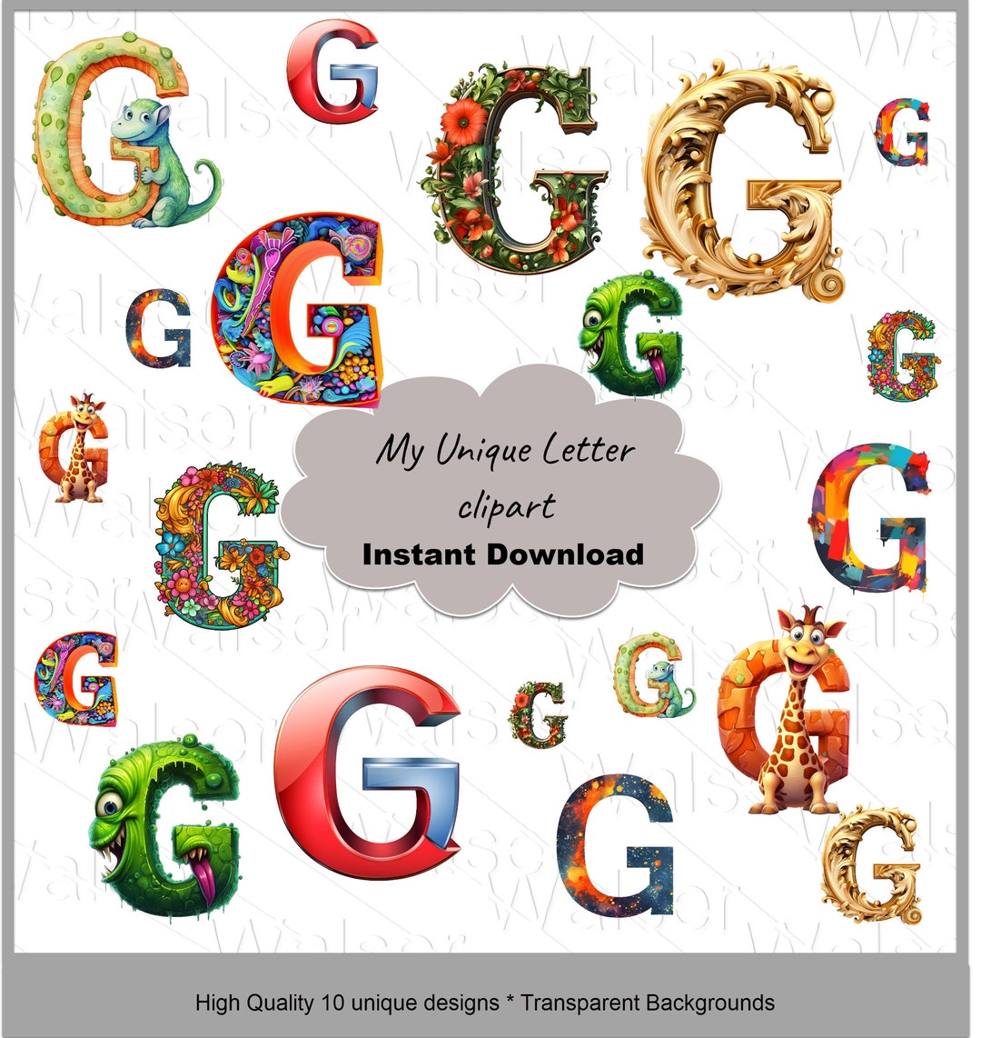 Letter G Clipart, BUNDLE of 10 High-quality, Unique Designs, Ready for ...