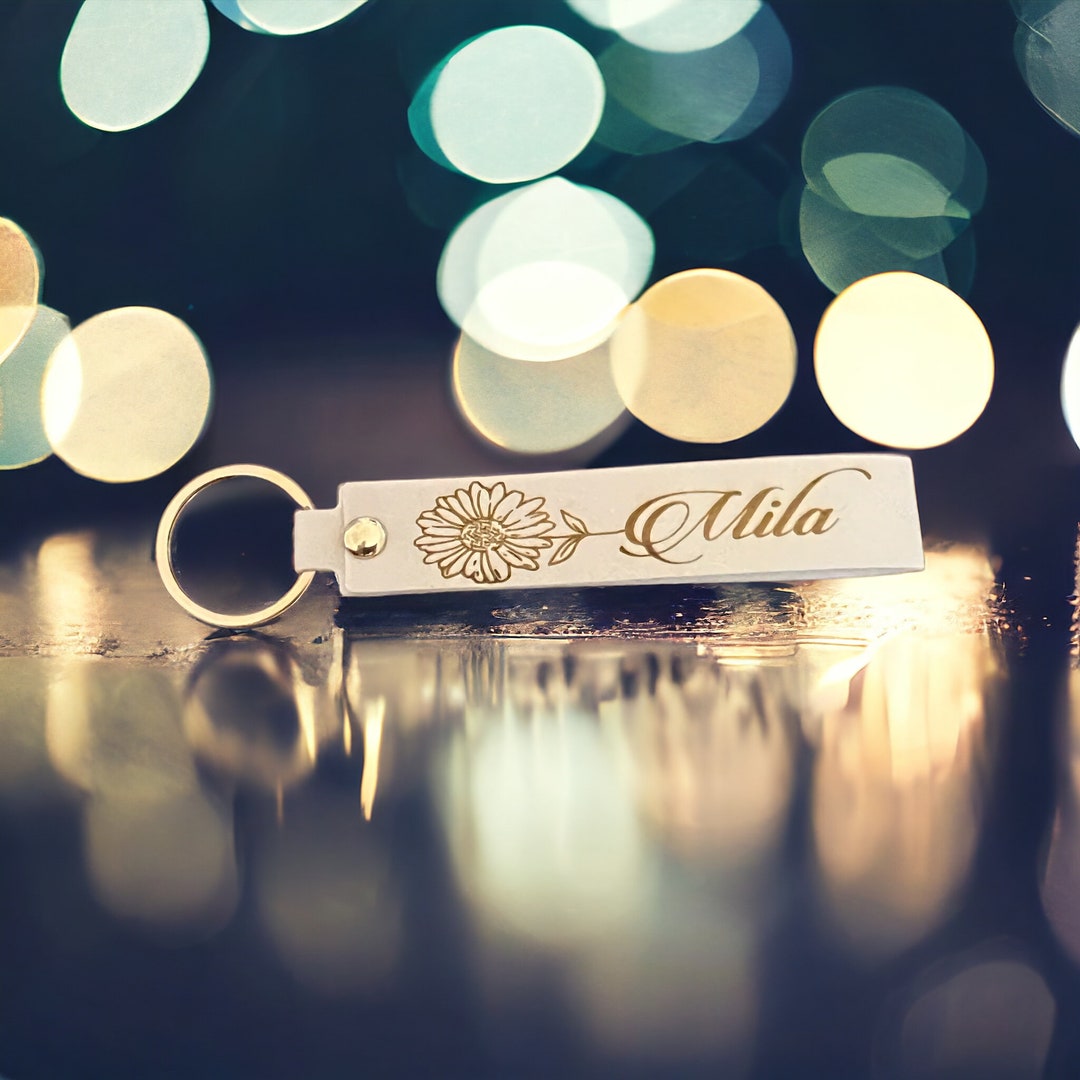 Personalized Birth Flower Name Keychain Engraved With Your Name Gift ...