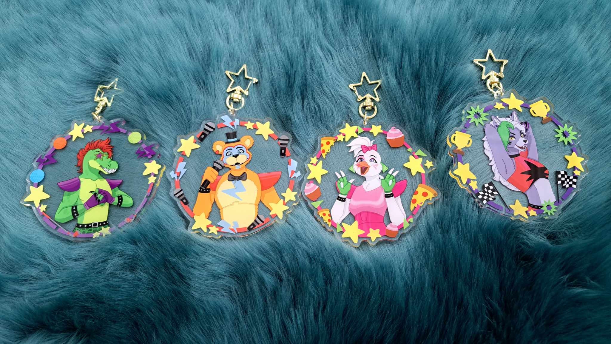 FNAF Security Breach Keychains Glamrock Freddy, Monty, Chica, Roxy 3.5 ...