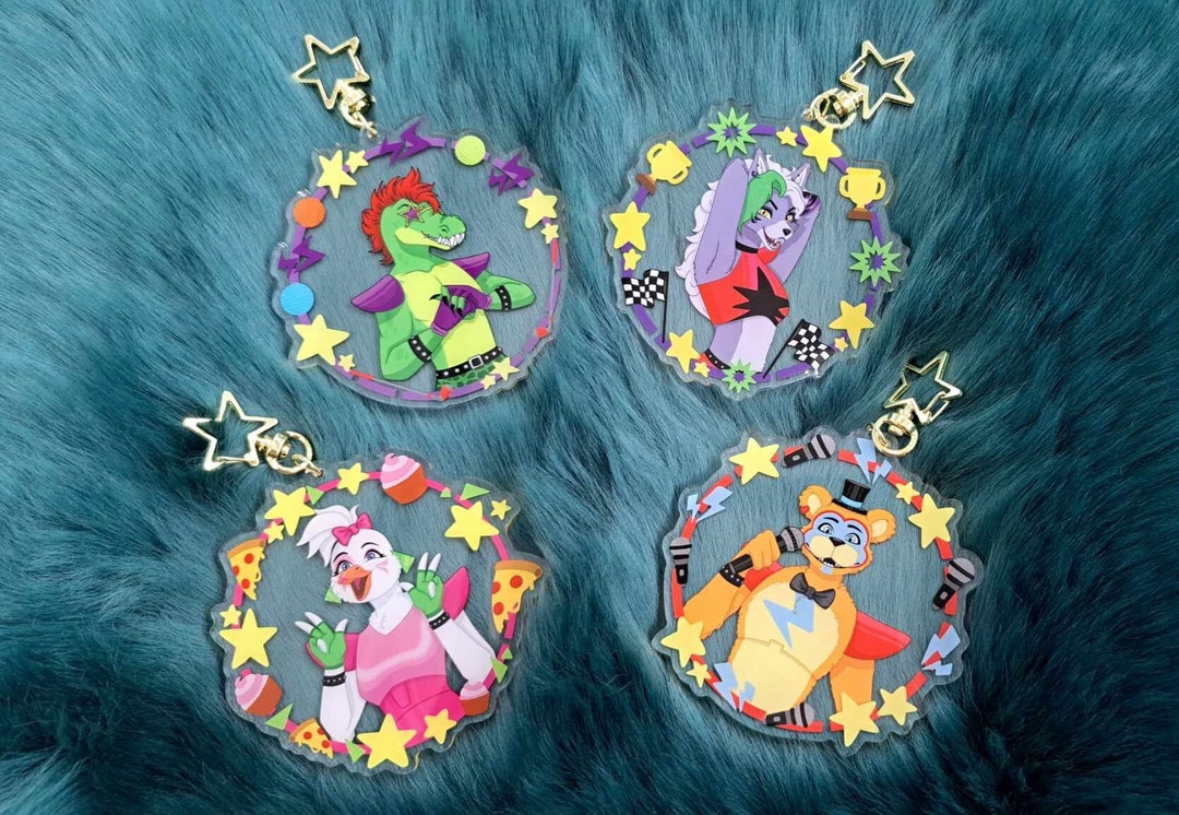 FNAF Security Breach Keychains Glamrock Freddy, Monty, Chica, Roxy 3.5 ...