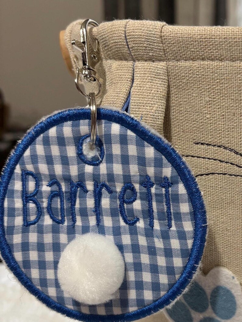 Easter Basket Gingham Embroidered Bag Tags, Easter Bunny Basket Gingham ...