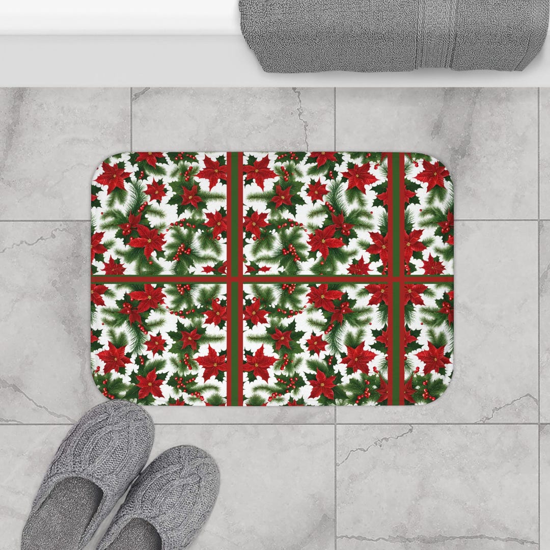 Christmas Poinsettia Bath Mat - Etsy
