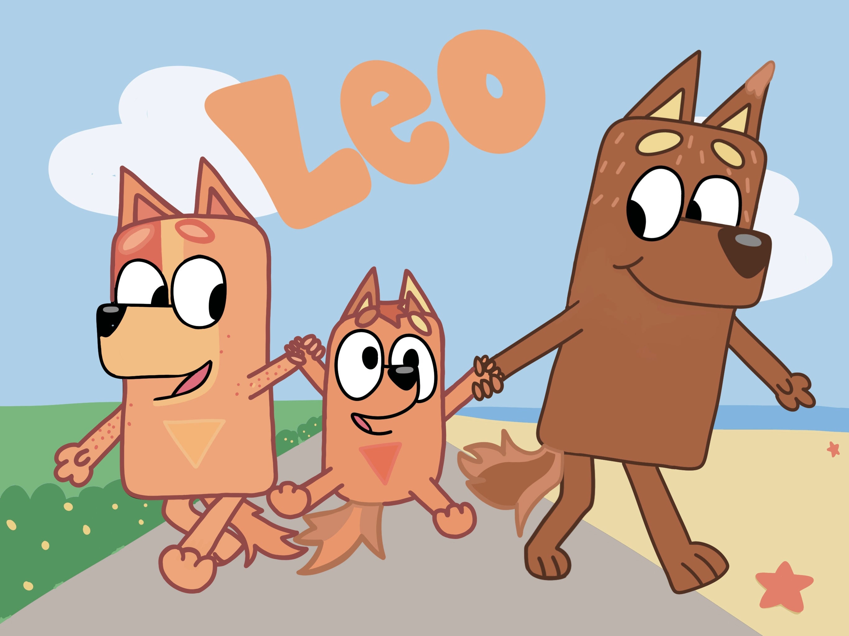 Custom Bluey Family Portrait Digital Art Print Personalized Bluey Gift ...