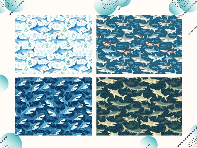 Shark Seamless Designs Bundle, Scary and Fun Digital Pattern Download ...