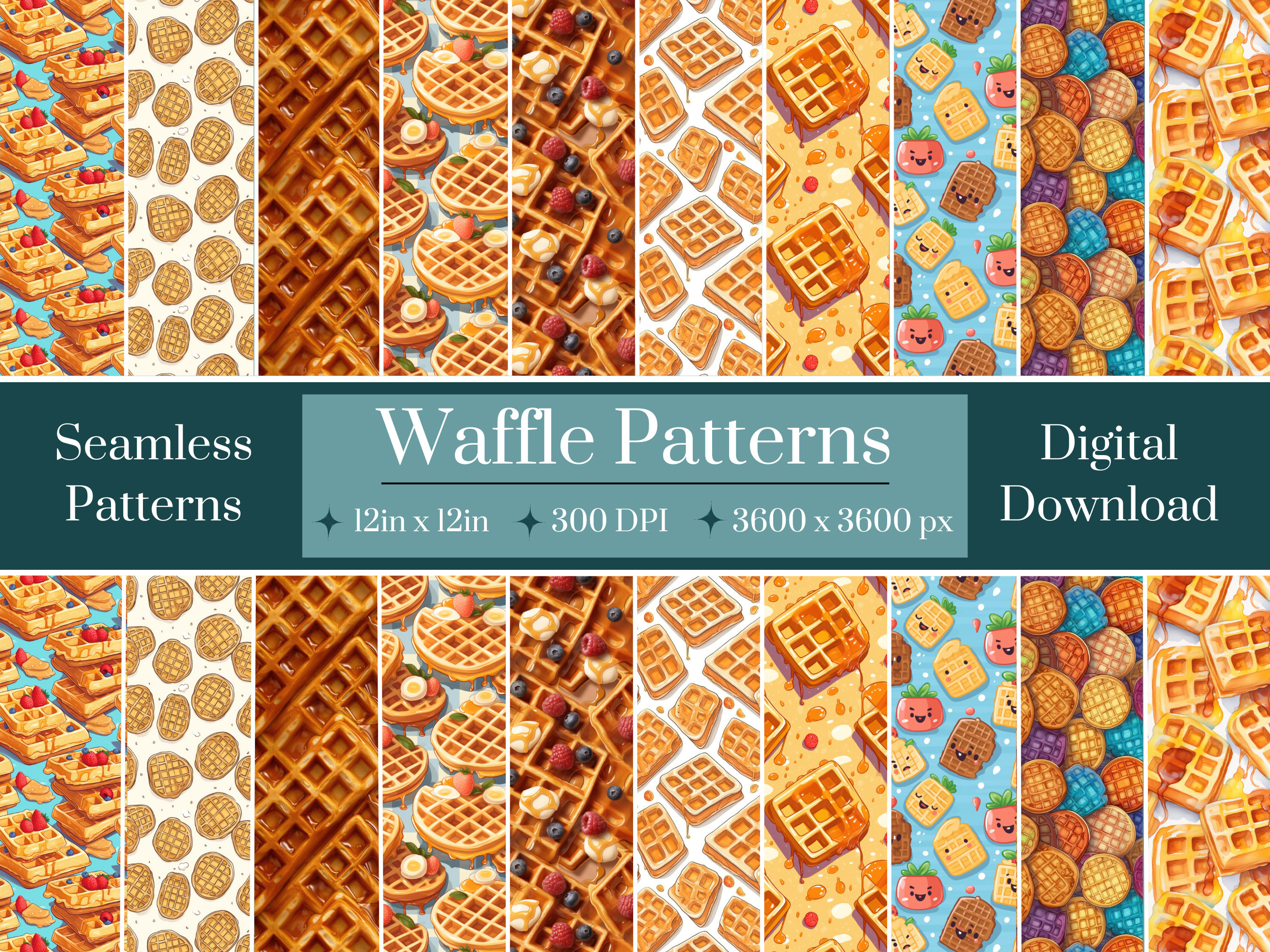 Waffle Seamless Design Bundle, Cute Fun Digital Pattern Download, High ...