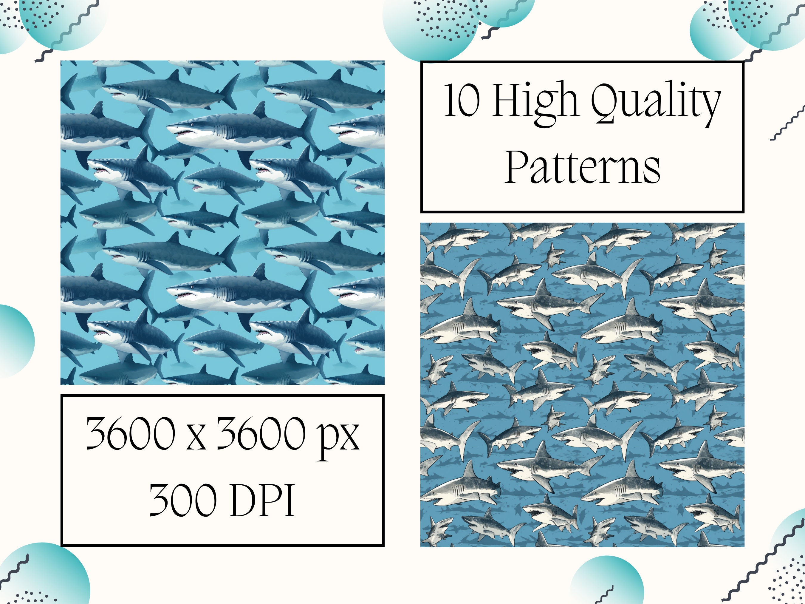 Shark Seamless Designs Bundle, Scary and Fun Digital Pattern Download ...