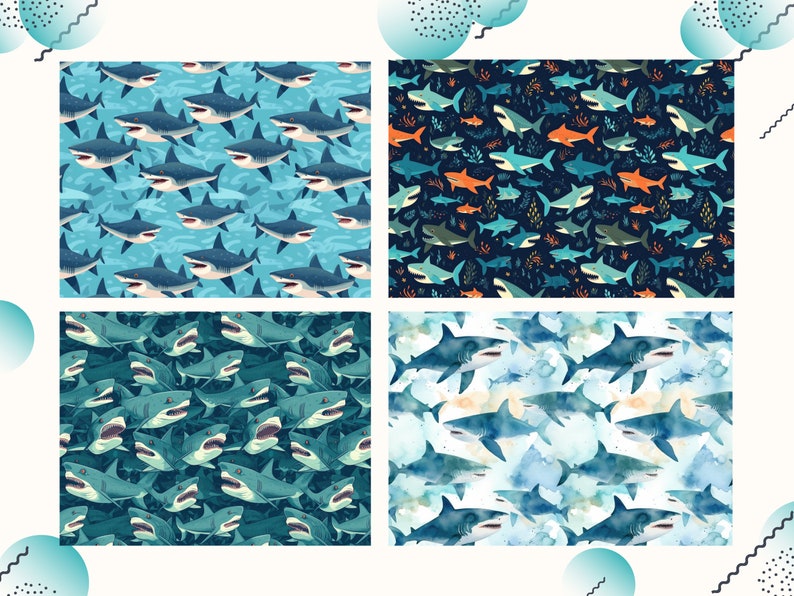 Shark Seamless Designs Bundle, Scary and Fun Digital Pattern Download ...