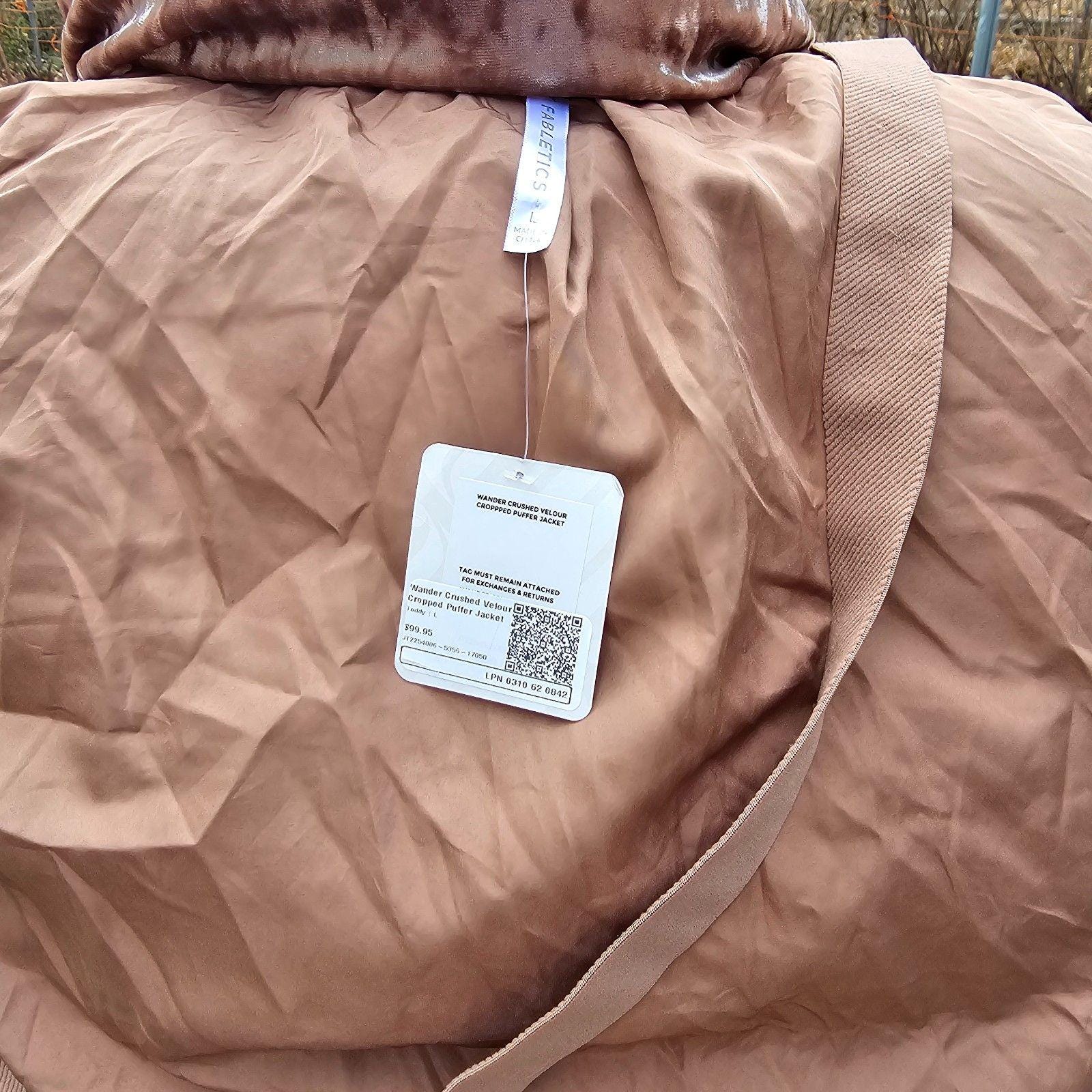 Fabletics Wander Crushed Velour Cropped Puffer Jacket Women Size L, NWT ...