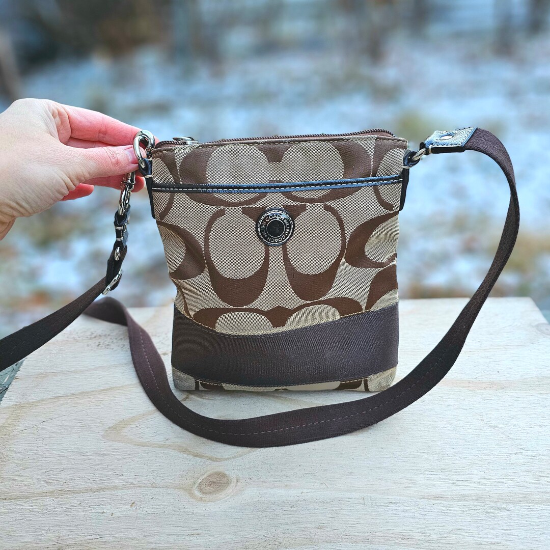 Coach Brown Canvas Signature C Logo Crossbody Bag Purse - Etsy