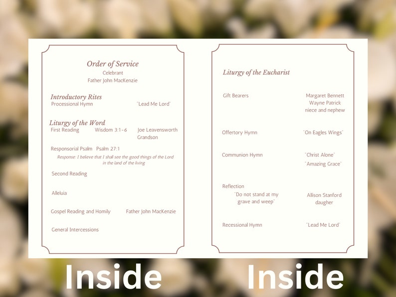 Funeral Catholic Mass for Man or Woman Minimalistic Funeral Editable ...