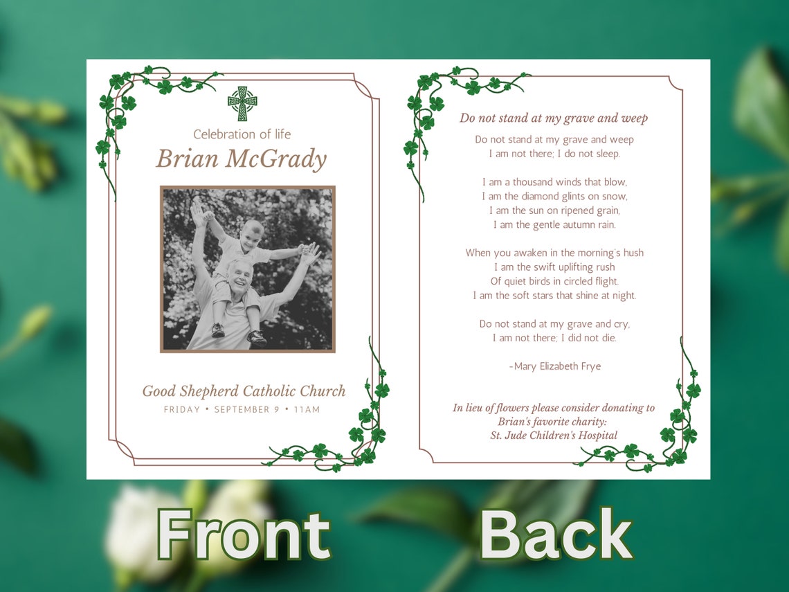 Funeral Program Catholic Funeralprogram Template Irish Funeral ...