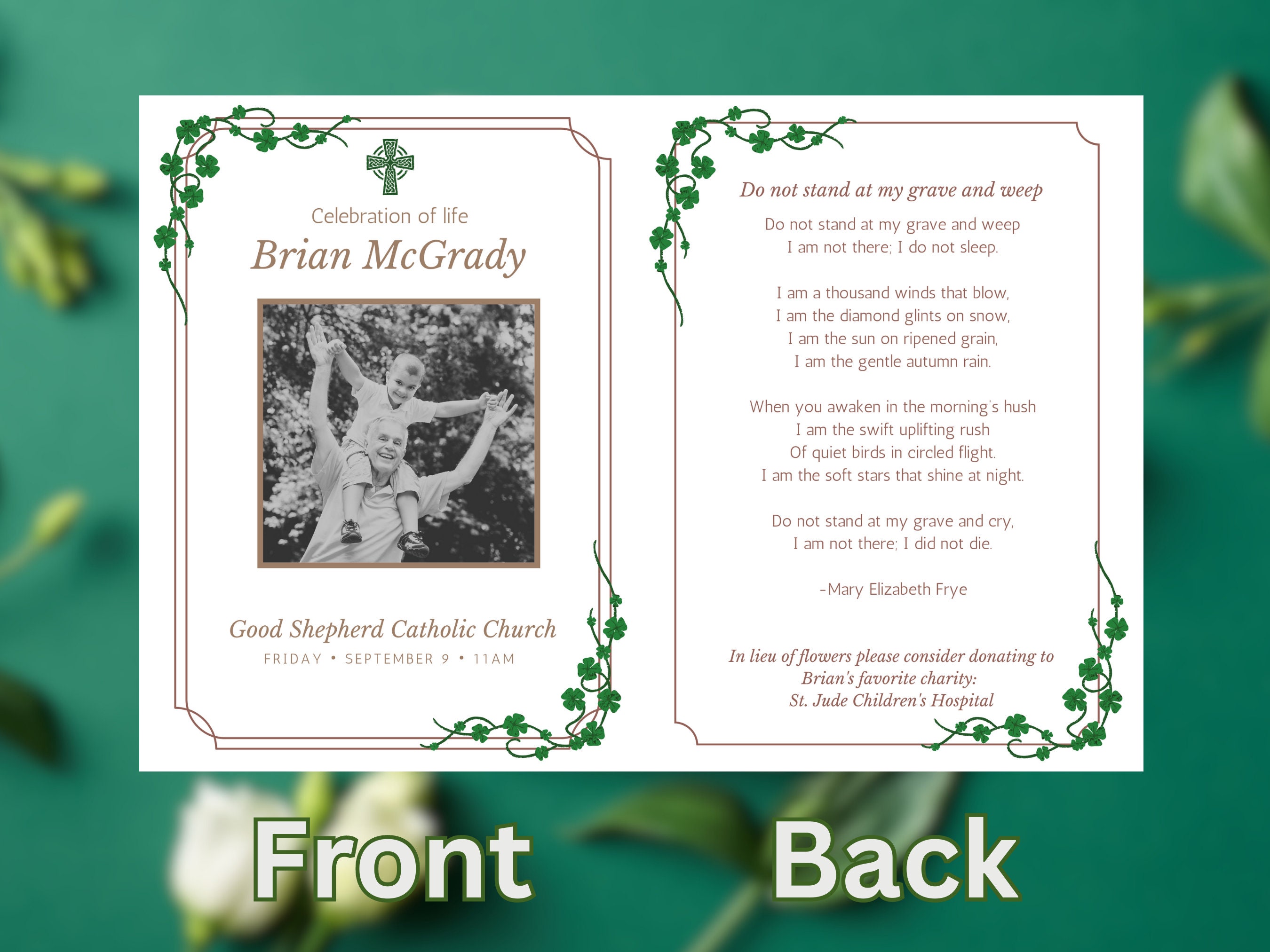 Funeral Program Catholic Funeralprogram Template Irish Funeral 