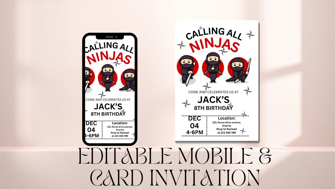 Ninja Birthday Invitation, Samurai Birthday,red Ninja Invite,samurai ...