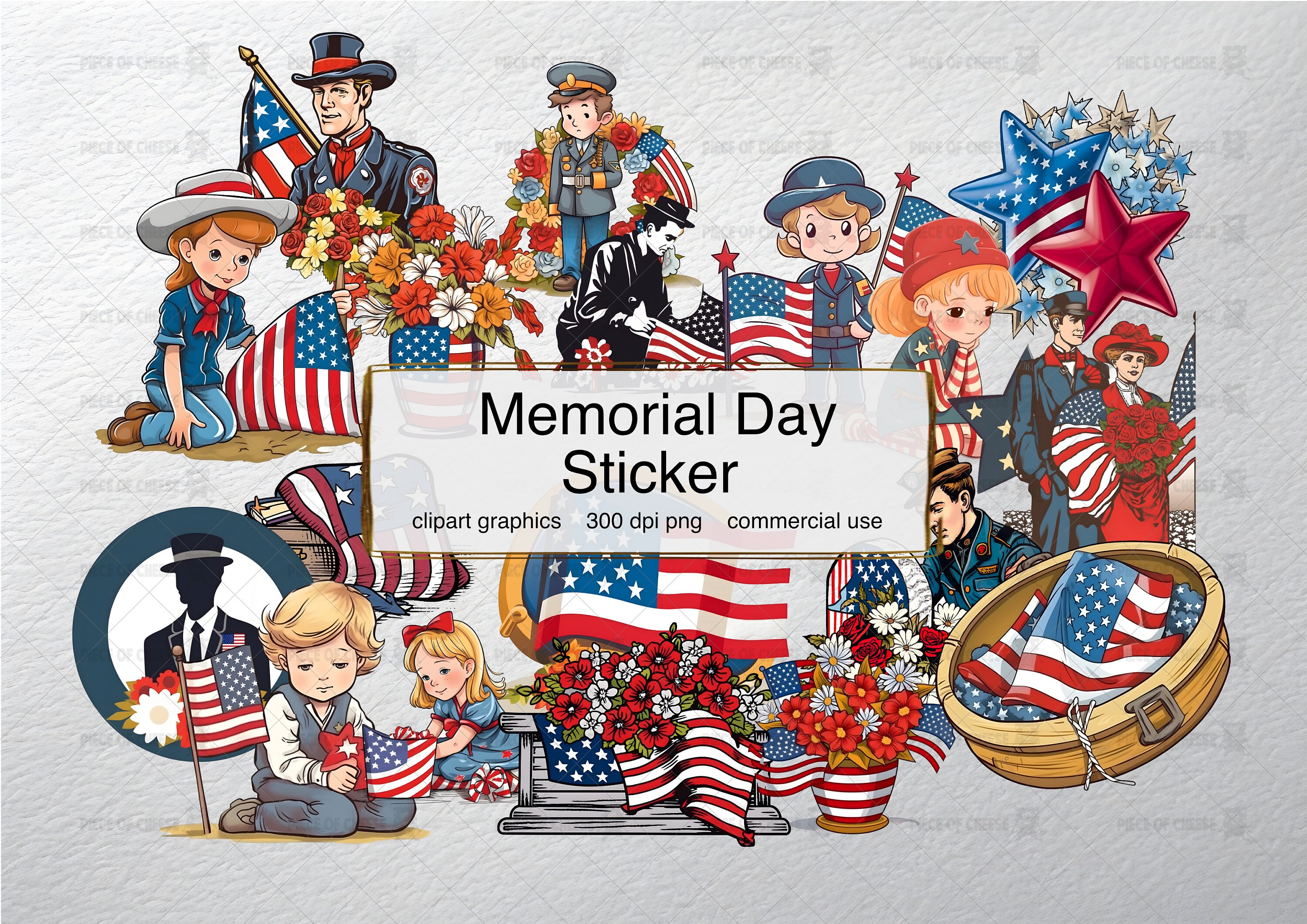 Memorial Day Sticker Clipart USA | Separated Digital Png Graphics for ...