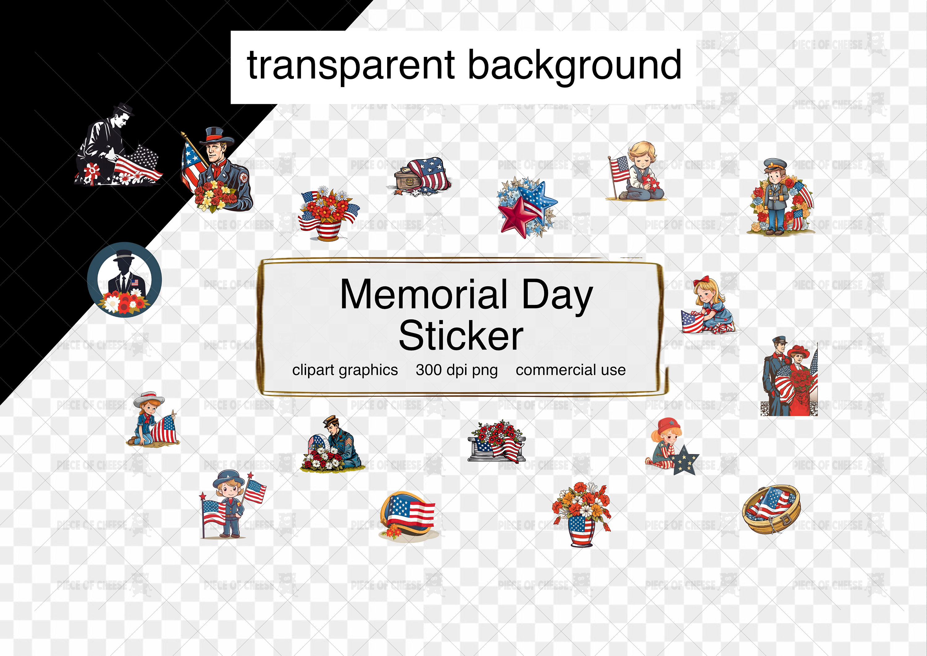 Memorial Day Sticker Clipart USA | Separated Digital Png Graphics for ...