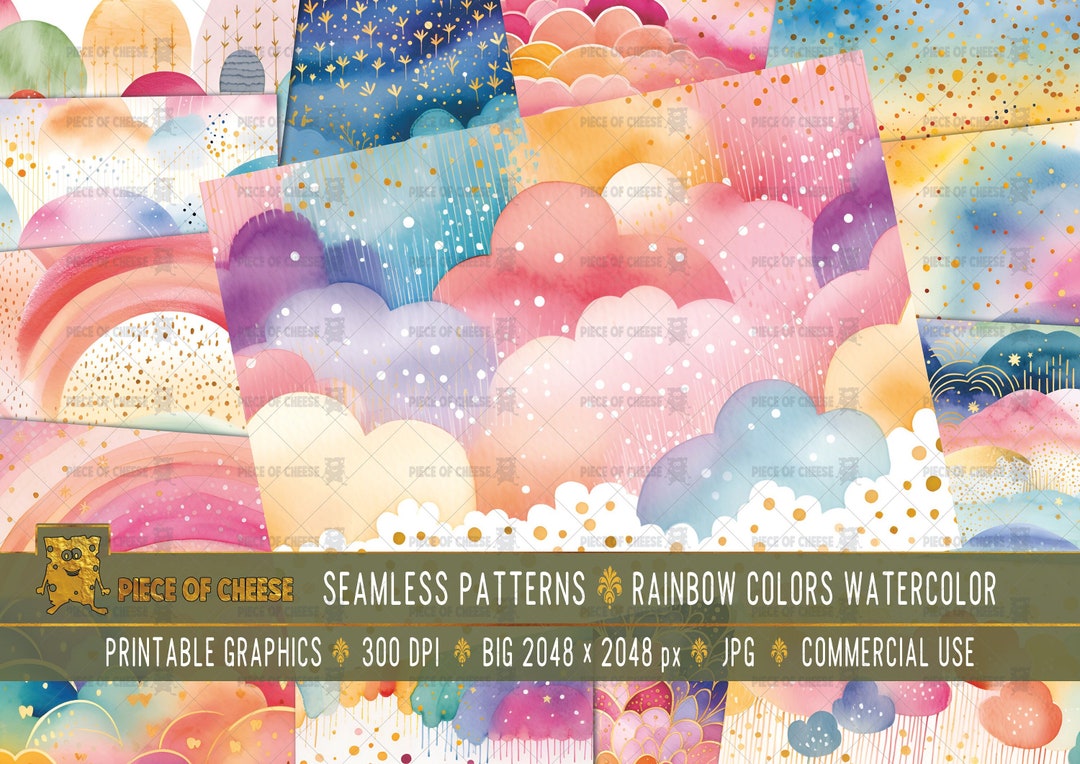 Seamless Rainbow Color Watercolor Patterns| 300dpi | 24 Printable ...