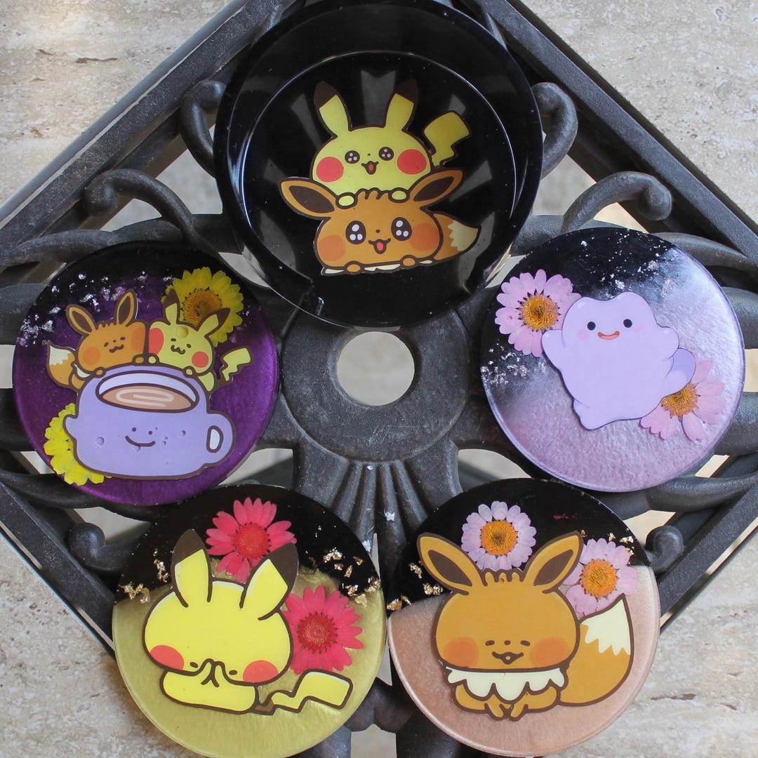 Coaster Set - Pokemon - Derpy Ditto, Pikachu, Eevee - Etsy