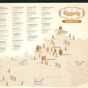 Framed Map of All Kentucky Bourbon Distilleries. High Resolution Custom ...