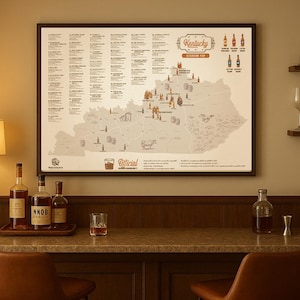 Framed Map of All Kentucky Bourbon Distilleries. High Resolution Custom ...