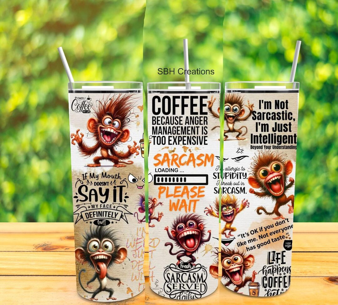 20oz Sarcastic Monkey Coffee Theme Insulated Tumbler With Sliding Lid ...