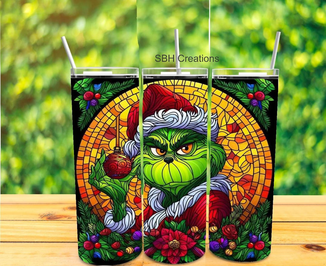 20oz Stainglass Style Grinch Insulated Tumbler With Sliding Lid and ...