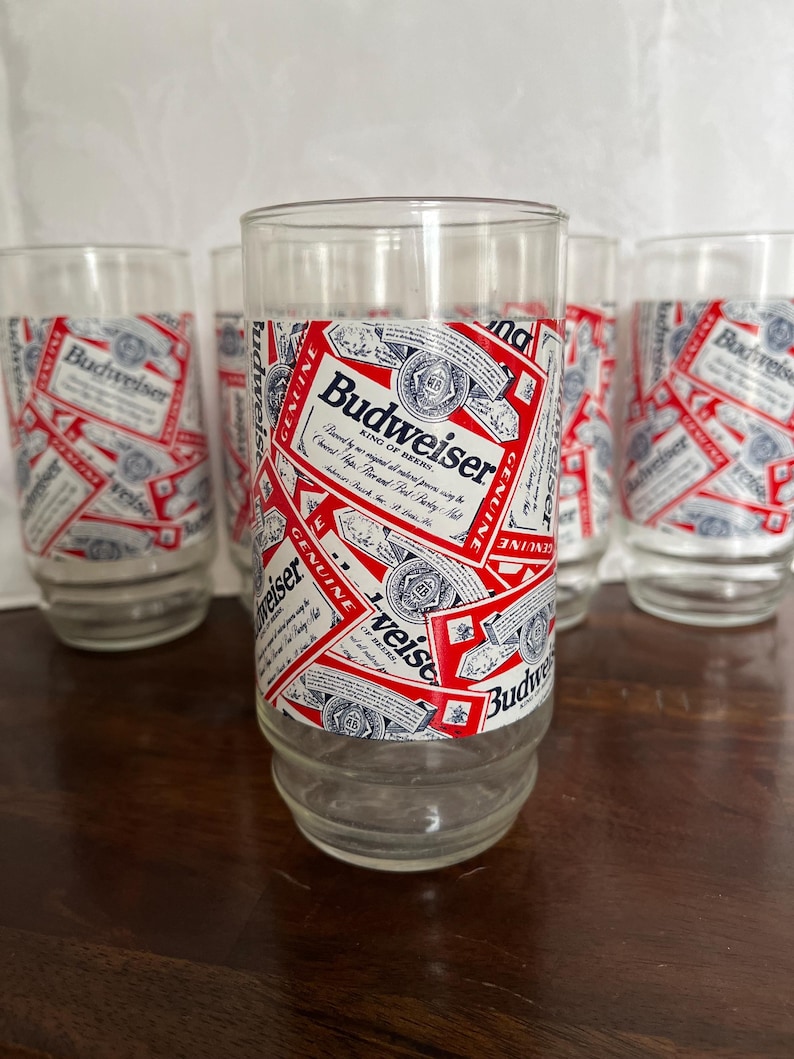 Vintage Set of 5 Budweiser Label Beer Glasses - Etsy