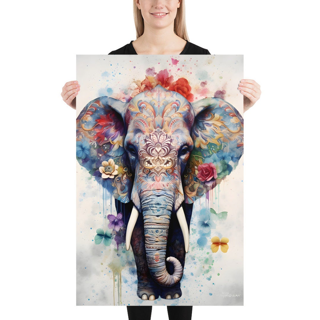 Colorful Watercolor Elephant Poster, Colorful Animal Decor, Elephant ...