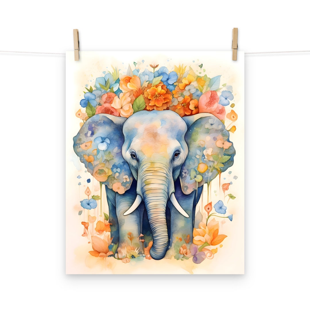 Colorful Watercolor Elephant Poster, Colorful Animal Decor, Elephant ...