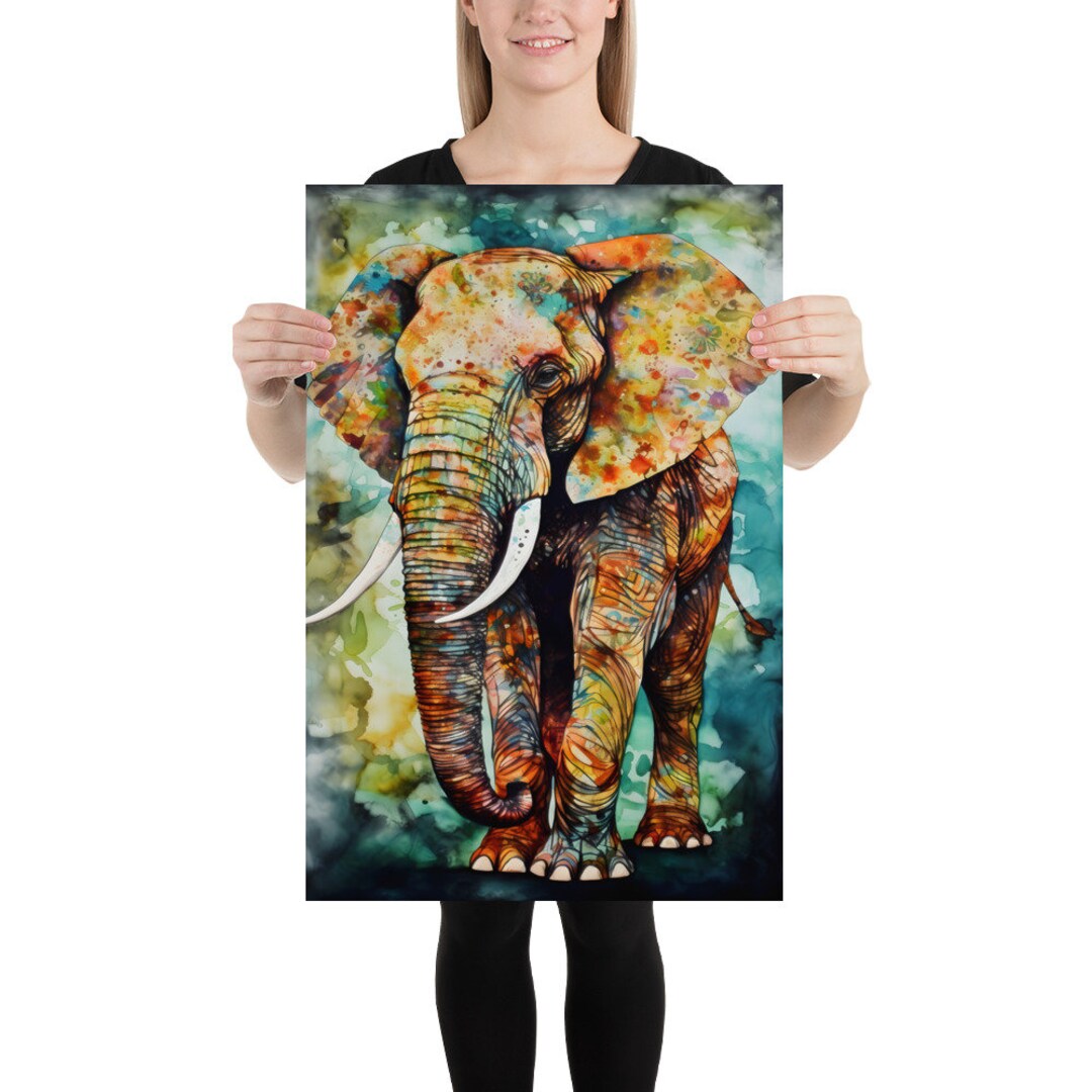 Colorful Watercolor Elephant Poster, Colorful Animal Decor, Elephant ...