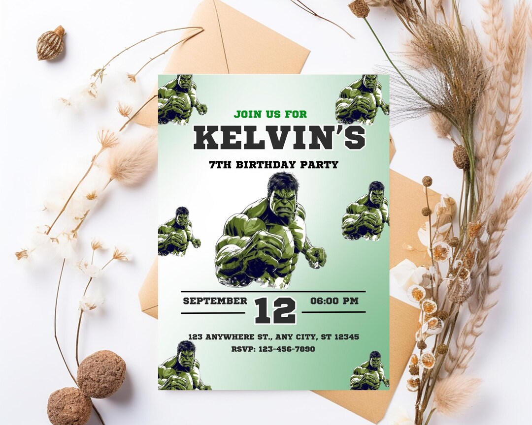 Editable Hulk Birthday Invitation | Digital Superhero Party Invite ...