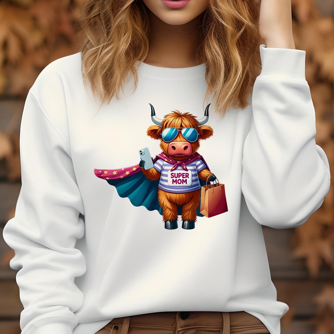 Super Mom Cute Highland Cow PNG, Sublimation Designs, Heifer PNG, Mom ...