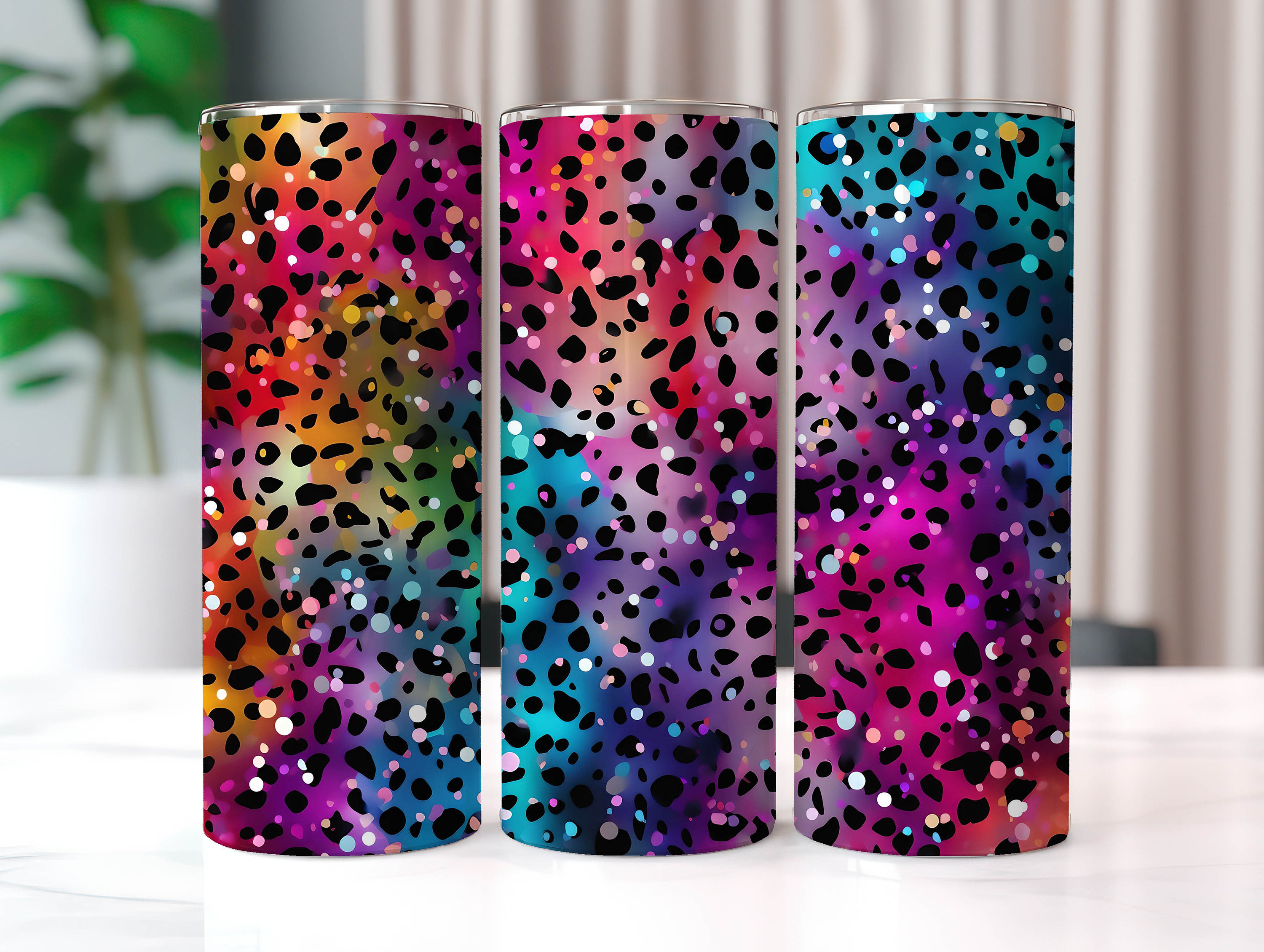 Rainbow Glitter Leopard Print Tumbler Wrap for 20 Oz Skinny Tumbler ...
