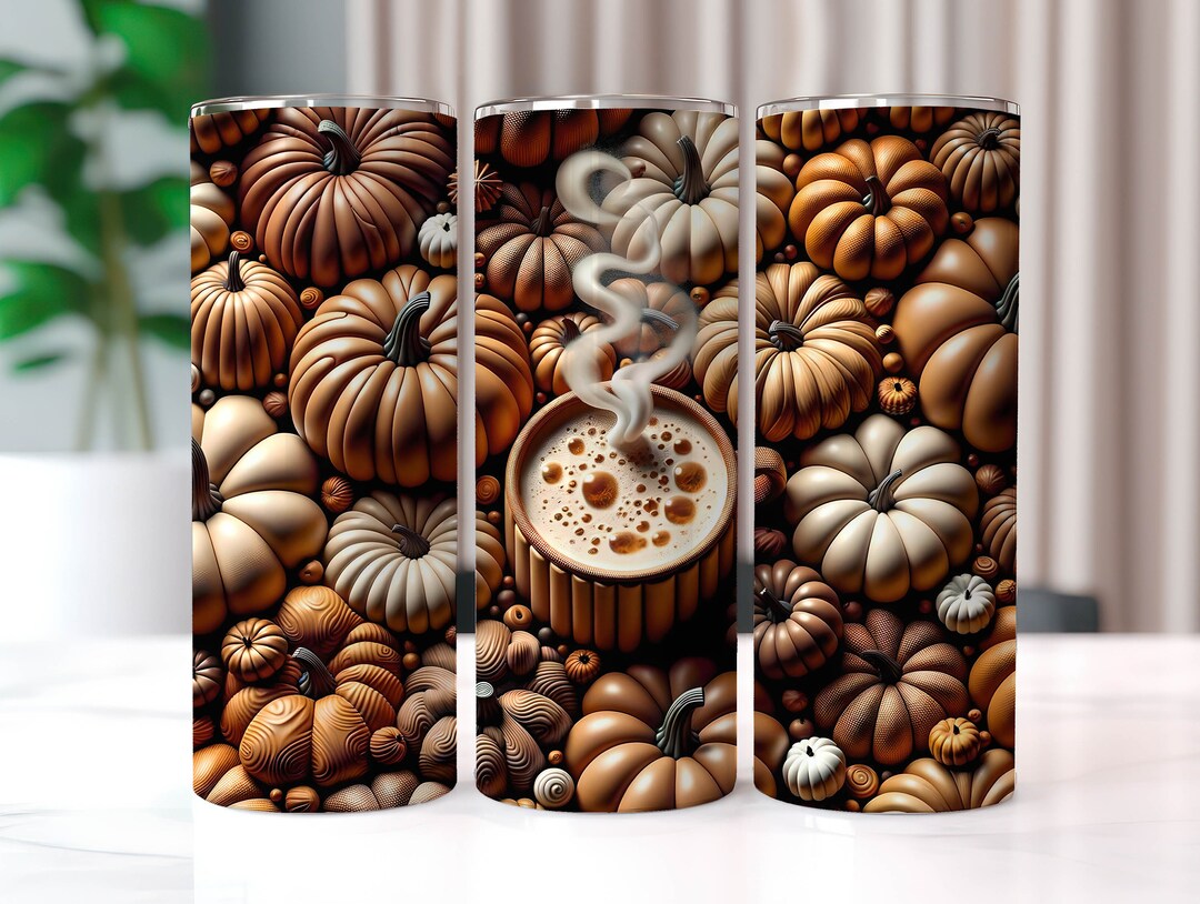 3D Pumpkin Spice Puffy Tumbler Wrap, 20 Oz Skinny Tumbler Sublimation Designs, Fall Tumbler Wrap ...