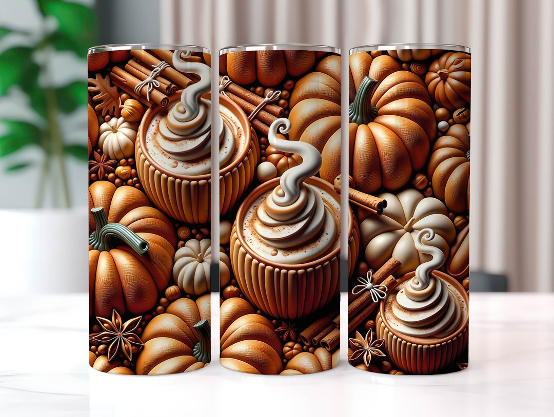 3D Puffy Pumpkin Spice Tumbler Wrap, 20 Oz Skinny Tumbler Sublimation Designs, Fall Tumbler Wrap ...