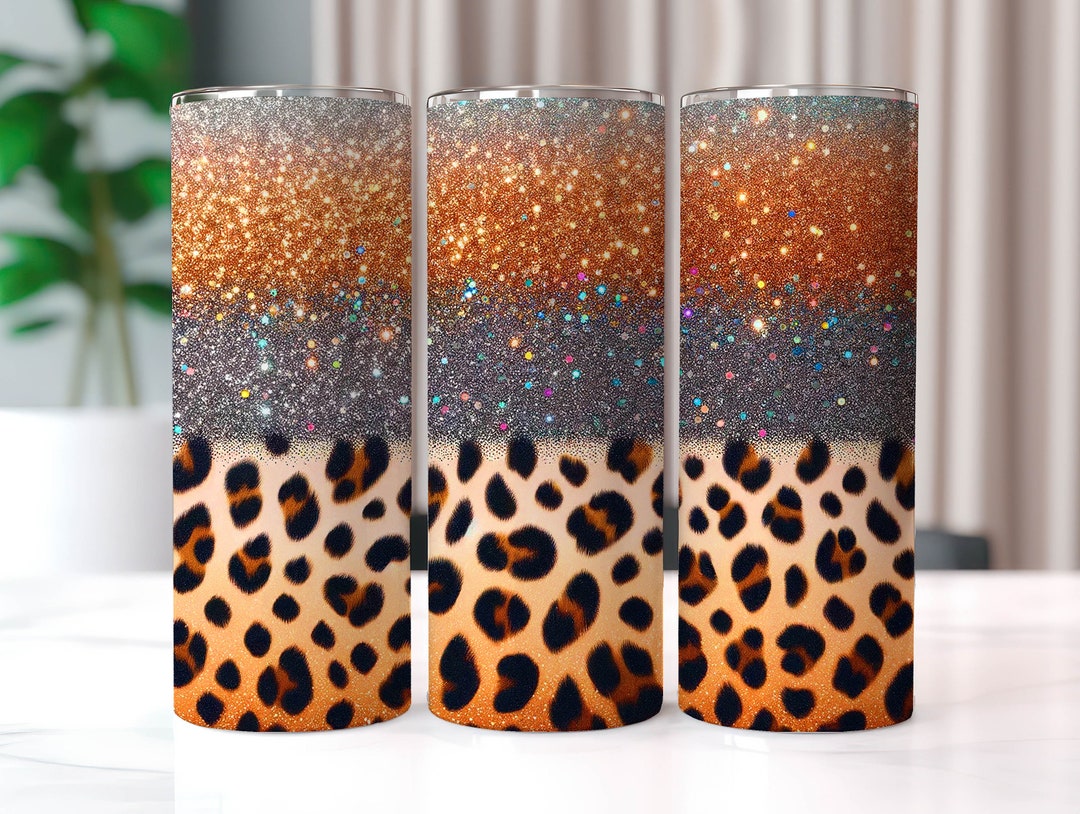Gold Glitter Leopard Print Tumbler Wrap, 20 Oz Tumbler Sublimation Designs, Glitter Tumbler Wrap ...