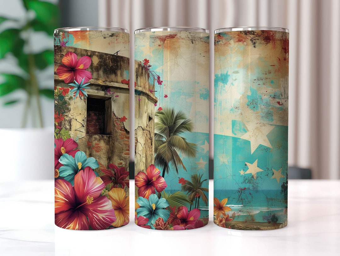 Puerto Rico Tumbler Wrap With Tropical Flowers, 20 Oz Tumbler ...