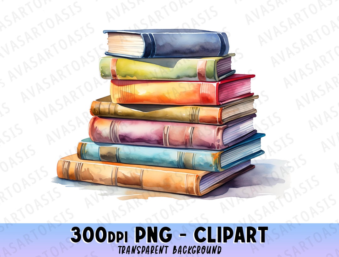 Watercolor Stack of Books Clipart 300dpi PNG, Book PNG Sublimation ...