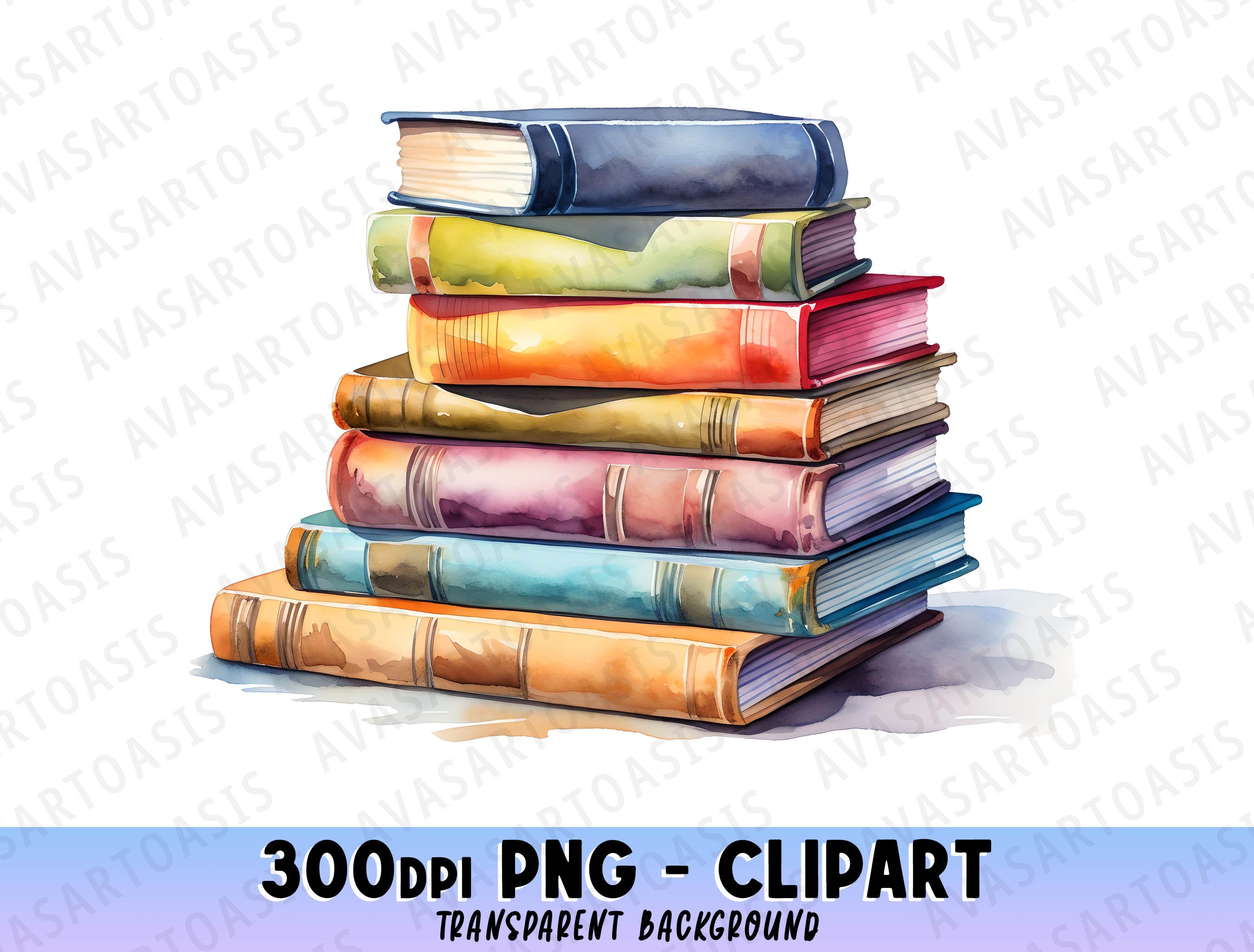 Watercolor Stack of Books Clipart 300dpi PNG, Book PNG Sublimation ...