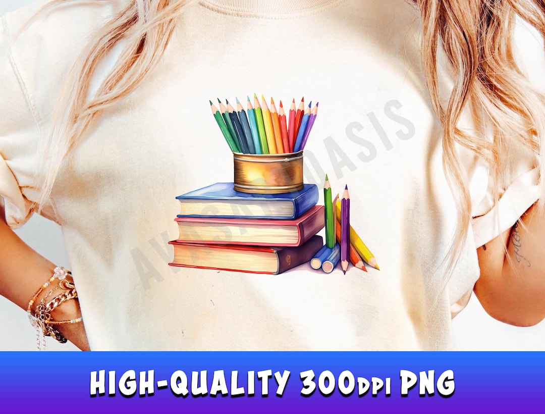 Watercolor Books and Pencils Clipart, 300dpi PNG, Teacher PNG Clip Art ...
