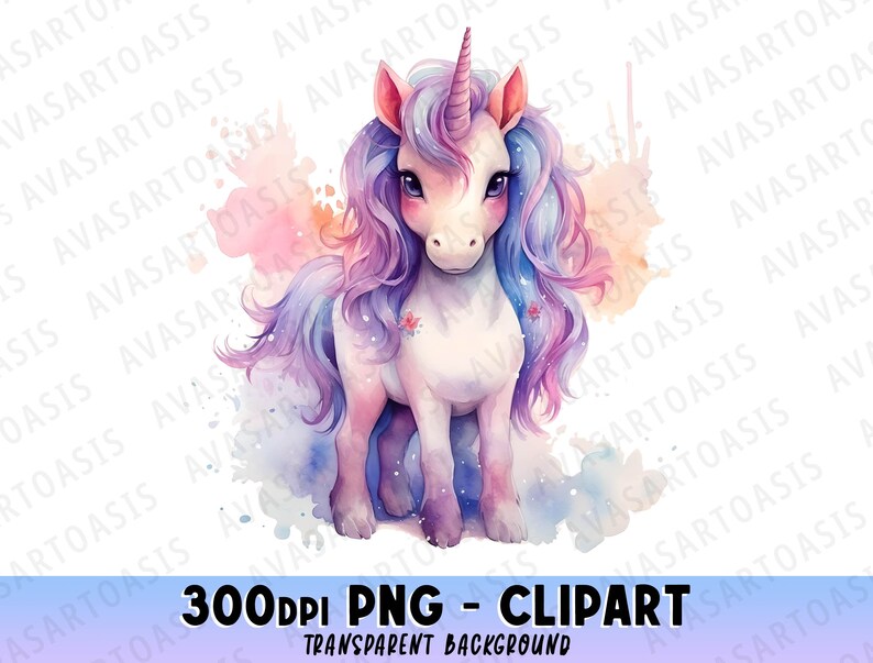 Cute Watercolor Unicorn Clipart 300dpi PNG, Baby Unicorn Clipart PNG ...