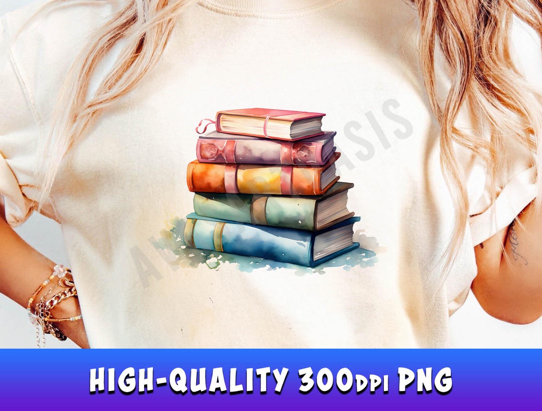 Watercolor Books Clipart 300dpi PNG, Stack of Books PNG Sublimation ...