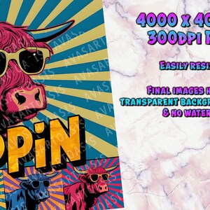 Retro Pop Art Poppin Highland Cow PNG, Western Png, Mother's Day Png ...