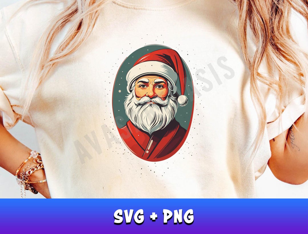Retro Santa Face SVG PNG, Christmas Santa Sublimation Design, Christmas ...