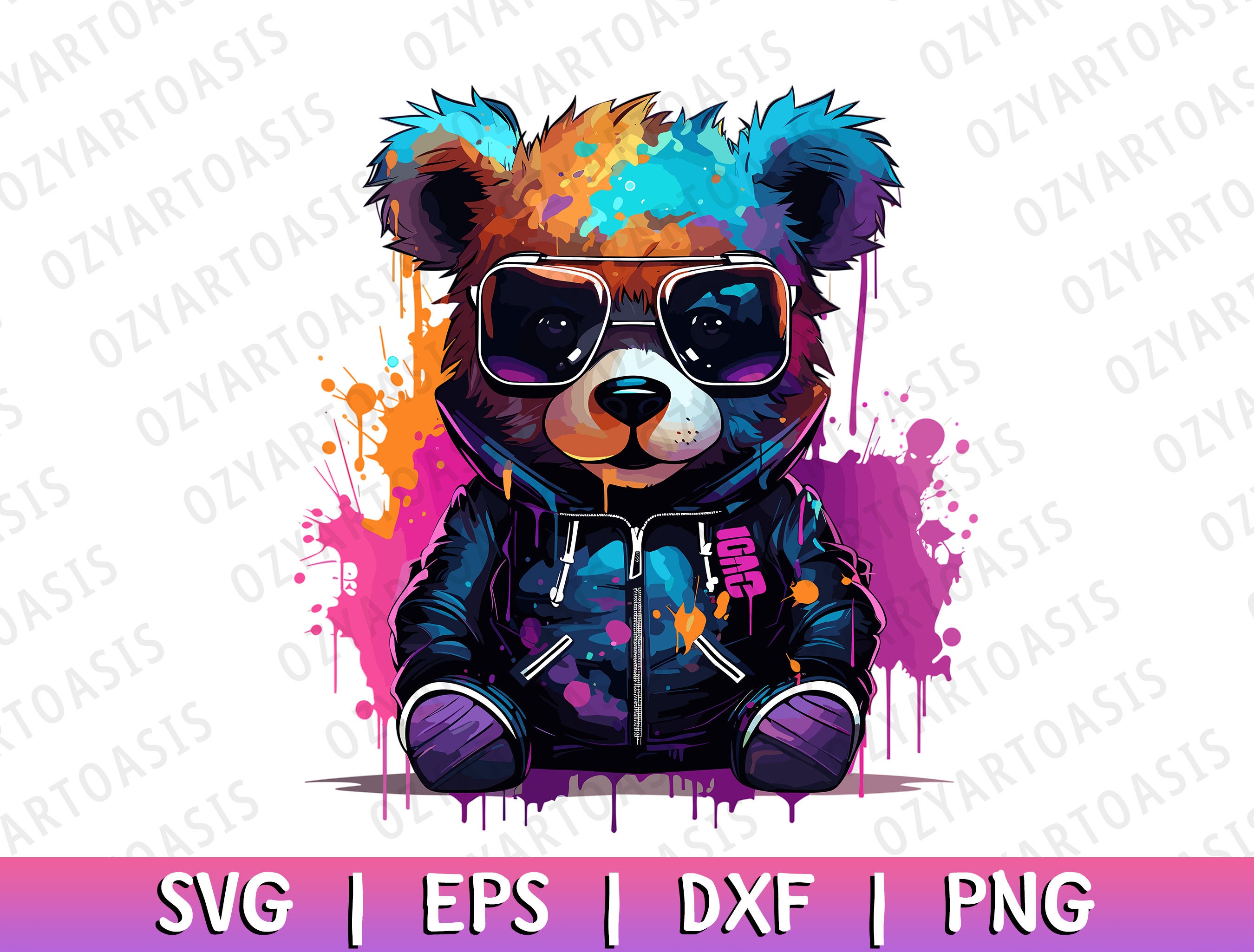 Teddy Bear in Streetwear SVG PNG, Hip Hop SVG, Urban Graffiti Clipart ...