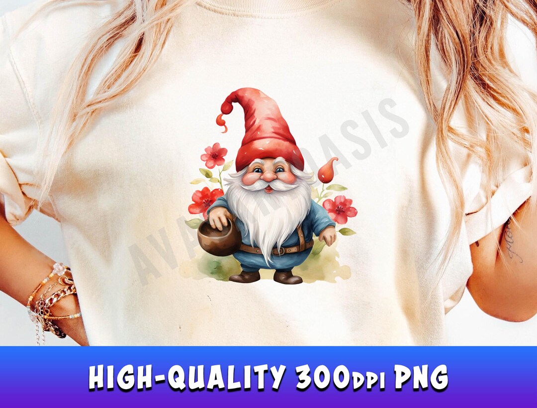 Watercolor Santa Gnome Clipart, 300dpi PNG, Fall Gnome PNG, Watercolor ...