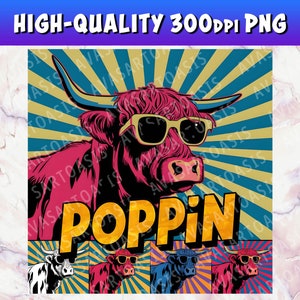 Retro Pop Art Poppin Highland Cow PNG, Western Png, Mother's Day Png ...