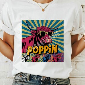 Retro Pop Art Poppin Highland Cow PNG, Western Png, Mother's Day Png ...