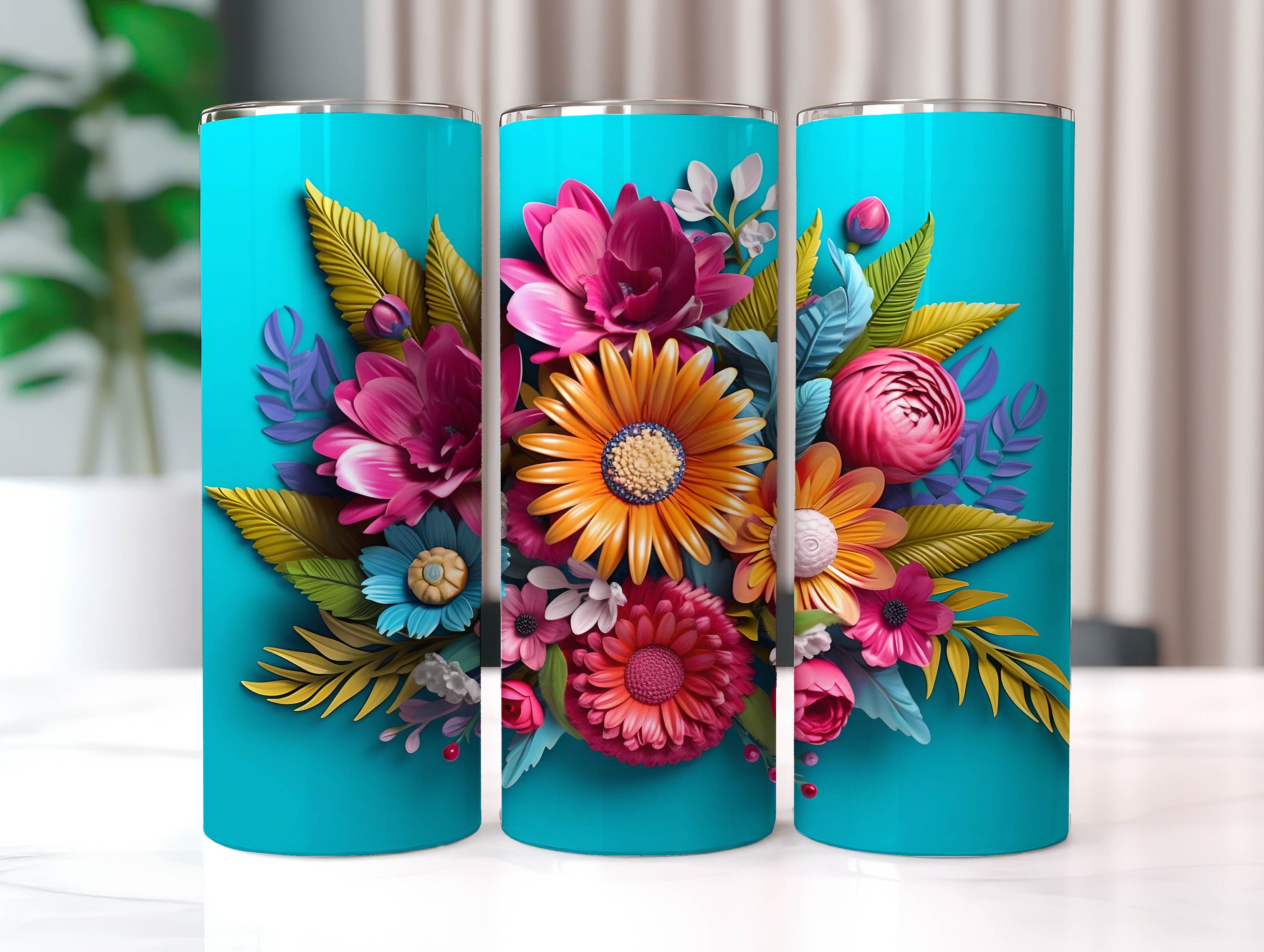 Vibrant 3d Daisies 20 Oz Skinny Tumbler Sublimation Designs Etsy